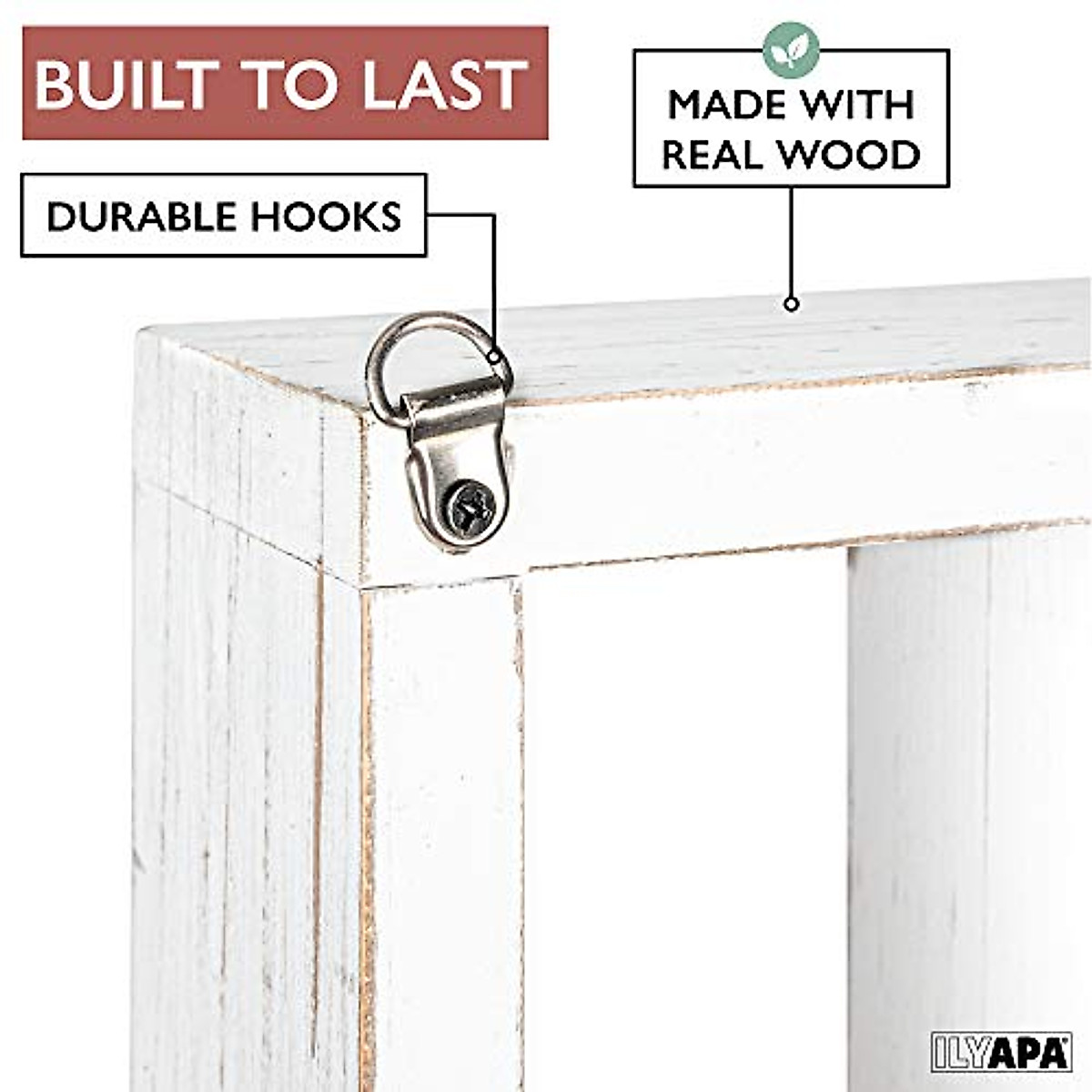 Ilyapa Rustic Wood Knick Knack Floating Shelf Weathered White - Wall Mounted or Freestanding Farmhouse Decor Display Case for Essential Oils, Trinkets, Curios is a Family-Owned Business