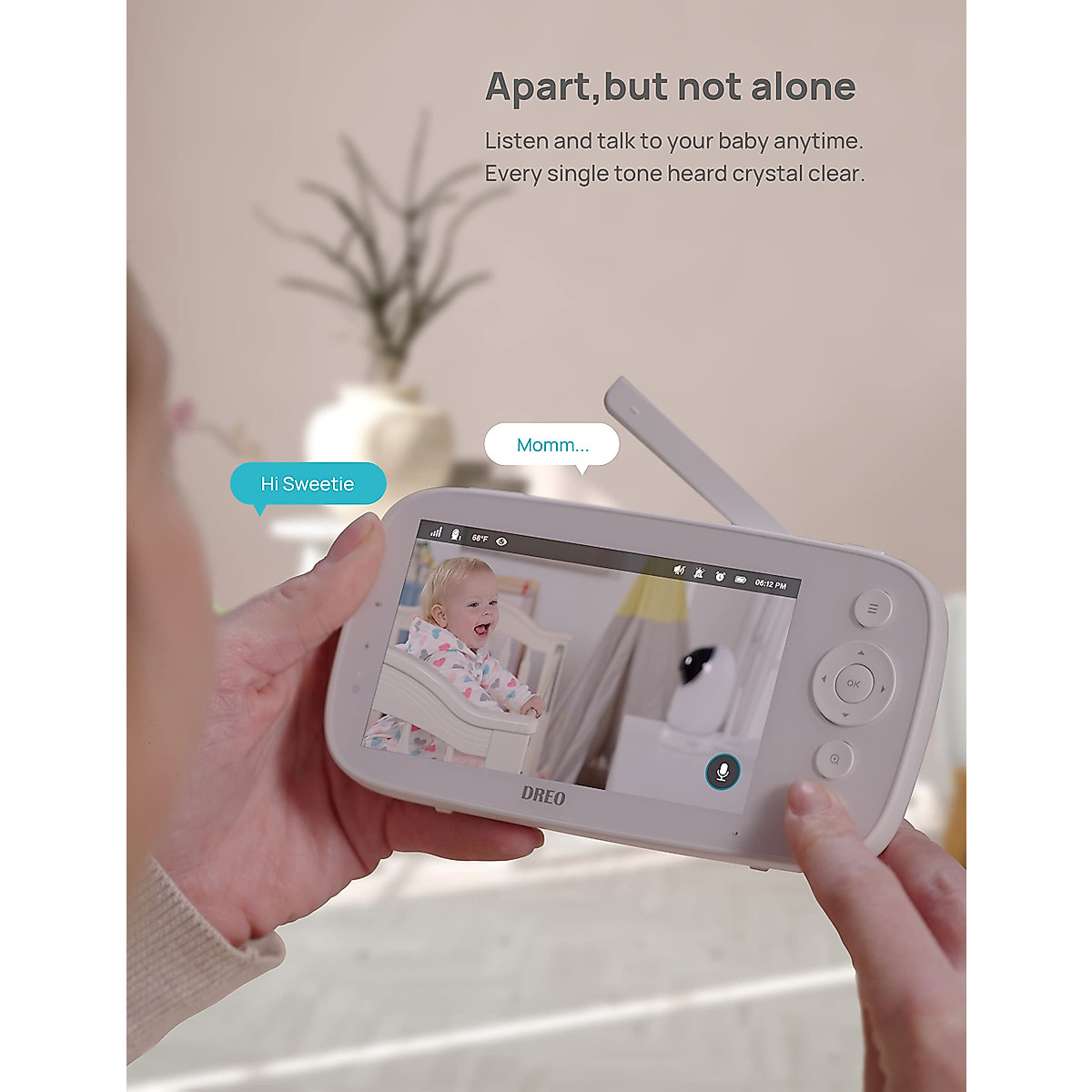 Dreo Baby Monitor, 5 Inches 720P HD Split Screen Video Baby Monitor with Camera and Audio, Infrared Night Vision, 2-Way Talk, Remote PTZ, 1000ft Range, 5000mAh Rechargeable Battery with VOX Mode