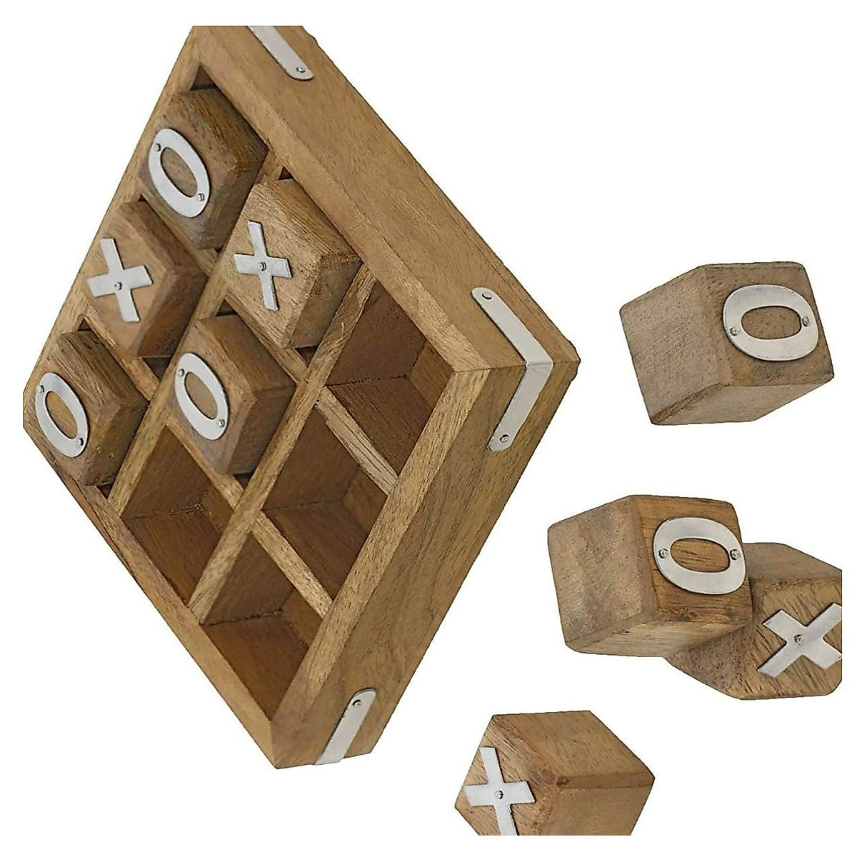 TOSQP27 Tic Tac Toe XO Blocks Game Brain Teaser Puzzle Wooden Handcrafted Family Board Games Unique Gifts for All Occasions