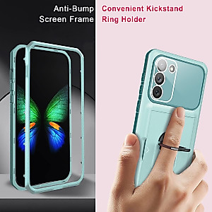 WATEFULL for Samsung Galaxy S23 Plus Case Wallet Card Holder with Kickstand Ring Holder,[Integrated Camera Cover] Samsung Galaxy S23 Plus Case Cover with Sliding Hidden Slot Shockproof Bumper(Teal)