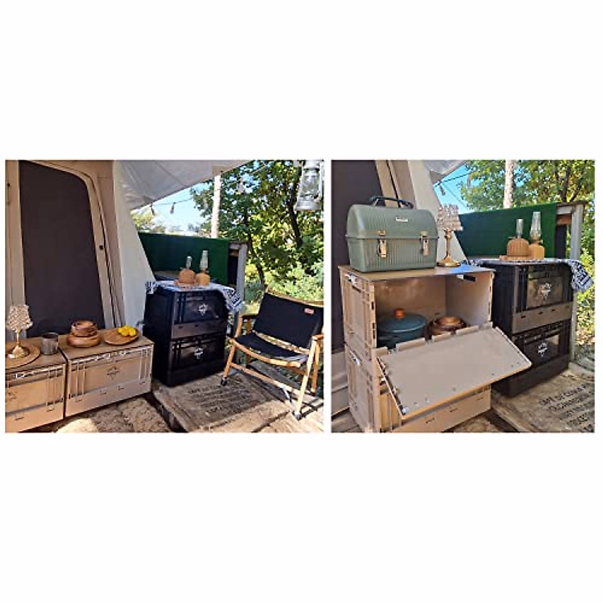 Front Loading Collapsible 13.7 Gallon 52L Storage Crate with a Melamine Lid Foldable Box Colorful Plastic Utility Bin for Home Garage Outdoor (1P)) (Black)