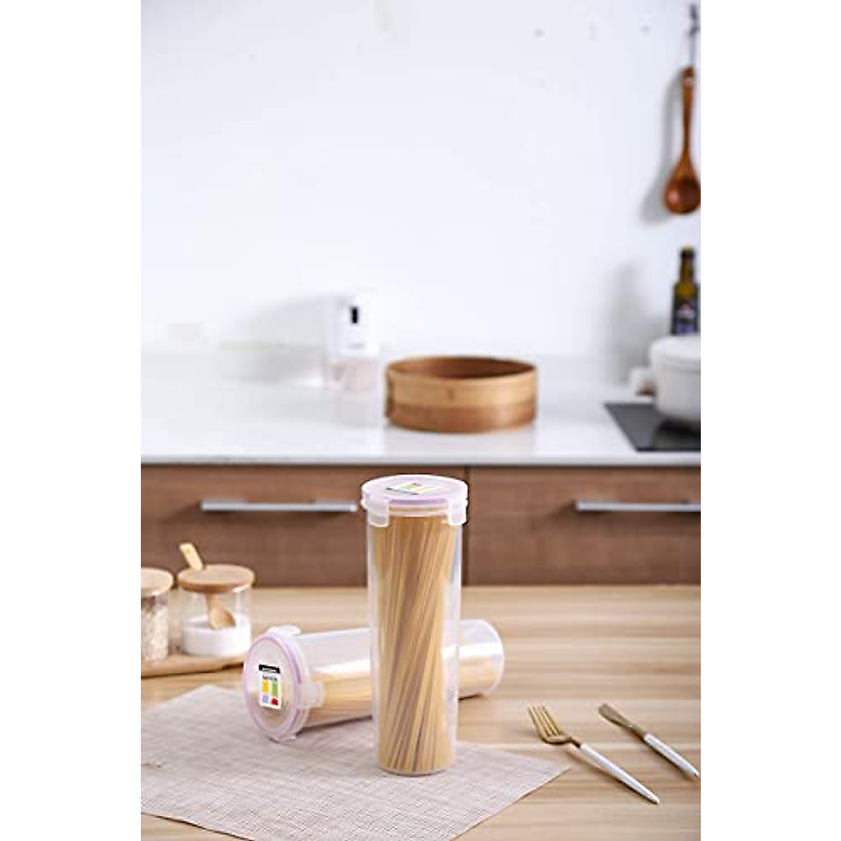 Komax Biokips Spaghetti Container Storage Noodle/Pasta Container 44oz (set of 4) - Airtight, Leakproof with Locking Lids - BPA Free Plastic - Microwave, Freezer, and Dishwasher Safe Pasta Holder