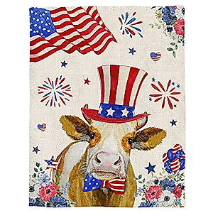 Throw Blanket Warm Soft Blanket Throws for Sofa Couch Bed, July 4th Independence Day Cow Star Flannel Fleece Bed Blanket Lightweight Cozy Plush Blanket for All Seasons 40x60 Inches