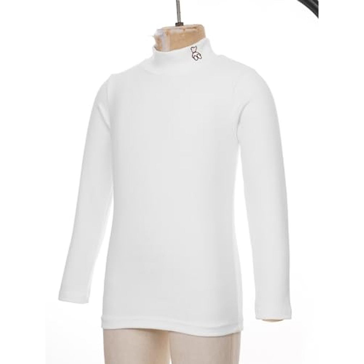 Aislor Kids Boys Girls Long Sleeve Thermal Tops Bear Embroidery Mock Neck Warm Underwear T-Shirt Baselayer Undershirts White 9-10 Years