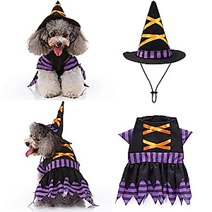 Yoption Dog Cat Witch Dress Costumes with Magic Hat, Pet Halloween Christmas Cosplay Hoodie Funny Outfits Clothes for Puppy Dogs (M)