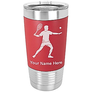 LaserGram 20oz Vacuum Insulated Tumbler Mug, Tennis Player Man, Personalized Engraving Included (Silicone Grip, Red)