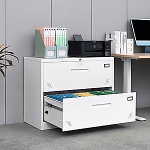 DUNTRKDU 2 Drawer Metal Lateral File Cabinet with Anti-tilt Mechanism for Legal/Letter A4 Size, Large Deep Drawers Locked by Keys, Storage Filing Cabinet for Home Office, Easy to Assemble (White)