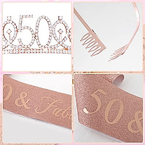 WLLHYF 50th Birthday Queen Sash 50th Rhinestone Tiara Set Birthday Crowns 50th Birthday Decorations Crystal Hair Band Happy Birthday Accessories for Women