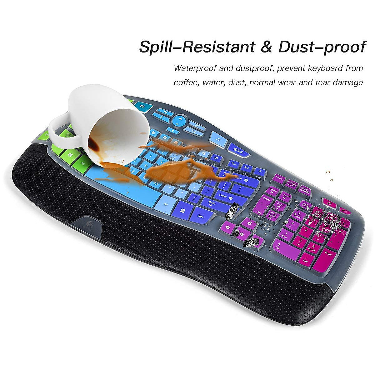 Colorful Keyboard Cover Compatible with Logitech K350 MK550 MK570 Wireless Wave Keyboard, Logitech K350 MK550 MK570 Full Keyboard Protector Skin -Rainbow