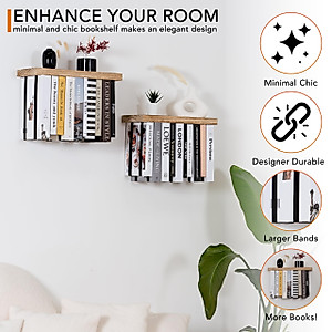 SnugLife Floating Book Shelves for Wall Mounted Set of 2 - Upside Down Space Saving Unique Wall Bookshelf, Rustic Wood Floating Bookshelves, Hanging Bookshelf for Bedroom, Living Room Decor & Storage