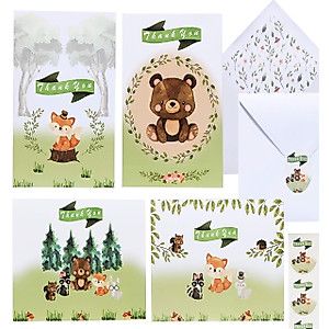 SUPREME IMPRESSION Baby Shower Thank You Cards - 36 Pack of Cute Woodland Forest Animals Thank You Notes with Envelopes and Stickers | Perfect for Kids Birthday or Baby Showers