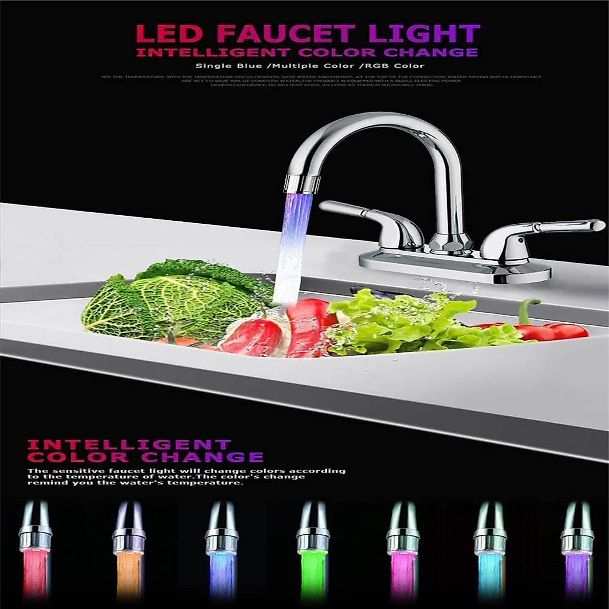 LED Faucet Lights 7 Color Changing Automatically Glow Faucet Aerator Led Water Faucet Tap Filters for Sink Kitchen Bathro​om (7 Color 3 PCS)