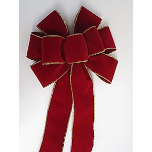 Wired Antique Brick Red Velvet with Gold Edge Outdoor Wreath Bow