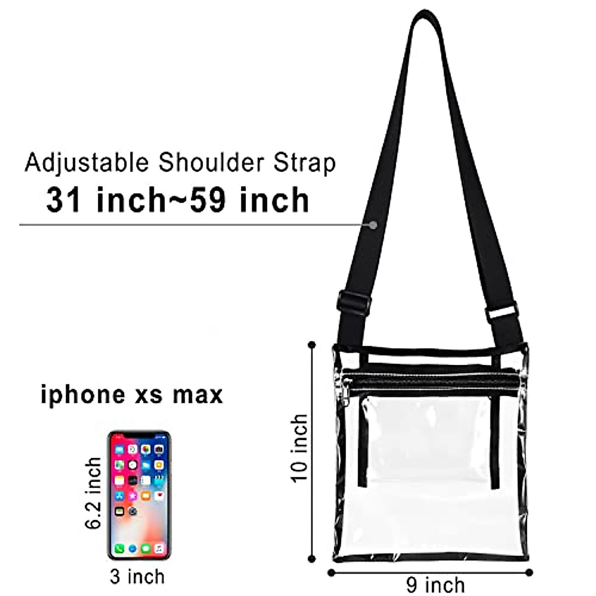HULISEN Clear Crossbody Purse Bag, Stadium Approved, with Extra Inside Pocket