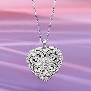 Ross-Simons Sterling Silver Scrolled Heart Locket Necklace With Diamond Accents. 16 inches