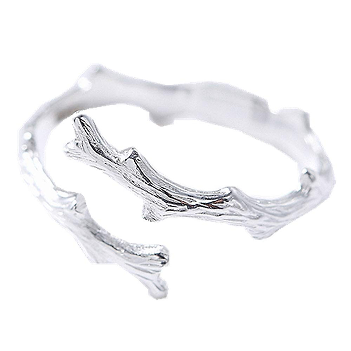 Dtja Bamboo S925 Sterling Silver Ring for Women Vintage Leaf Tree Branch Expandable Open Finger Statement Stacking Rings Adjustable Fashion Christmas Thanksgiving Anniversary (Brushed)
