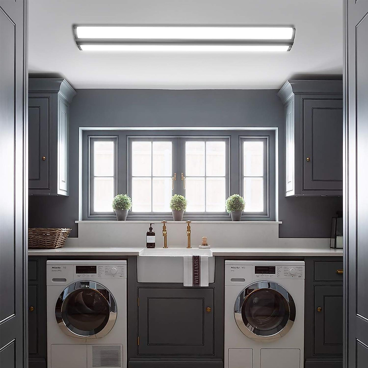 FAITHSAIL 4FT LED Wraparound Light Fixture Ceiling Mount, Ultra Slim 50W LED Garage Light Flush Mount, 4000K Neutral White, 5500 Lumens Office Light, Fluorescent Fixtures Replacement, 4 Pack