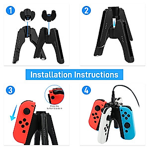 GLDRAM 4 in 1 Joycon Charger Grip for Nintendo Switch & Switch OLED Accessories, Switch Joy Con Controller Charging Dock Converts to Grip, Charger Dock Stand with LED Indicator and Charging Cable