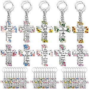 Remuuly 50 Pcs Christian Cross Keychain Bulk Floral Acrylic Bible Verse Keychain Religious Christian Keychains Inspirational Quotes Scripture Keychain for Women Men Church Mother's Day Gifts