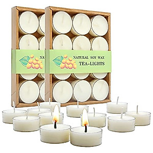 LJQizn 24pcs Natural Soy Tealight Candles Handmade Decorative Unscented Pure Soy Tea Lights（ Perfect for Birthday Party,Wedding, Spa, Home Decor