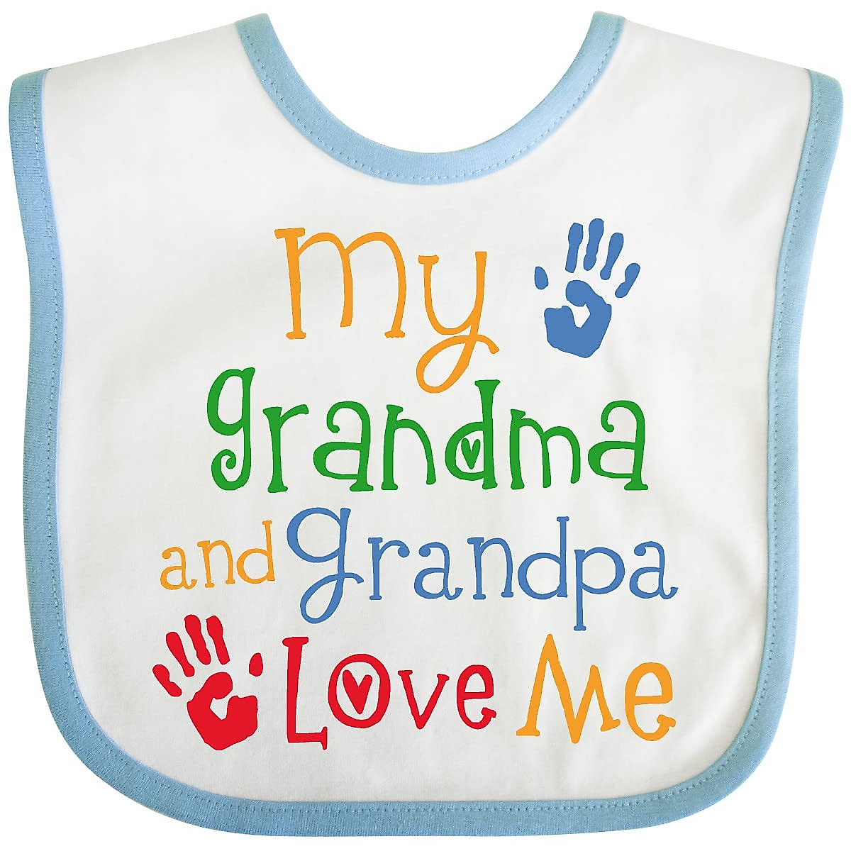 inktastic My Grandma and Grandpa Love Me Baby Bib White and Blue 26a30
