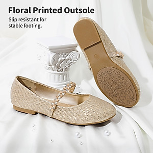 DREAM PAIRS Girls Mary Jane Dress Shoes Ballerina Flats for Wedding, Party,Size 2 Little Kid,Gold/Glitter,SERENA-100-KIDS