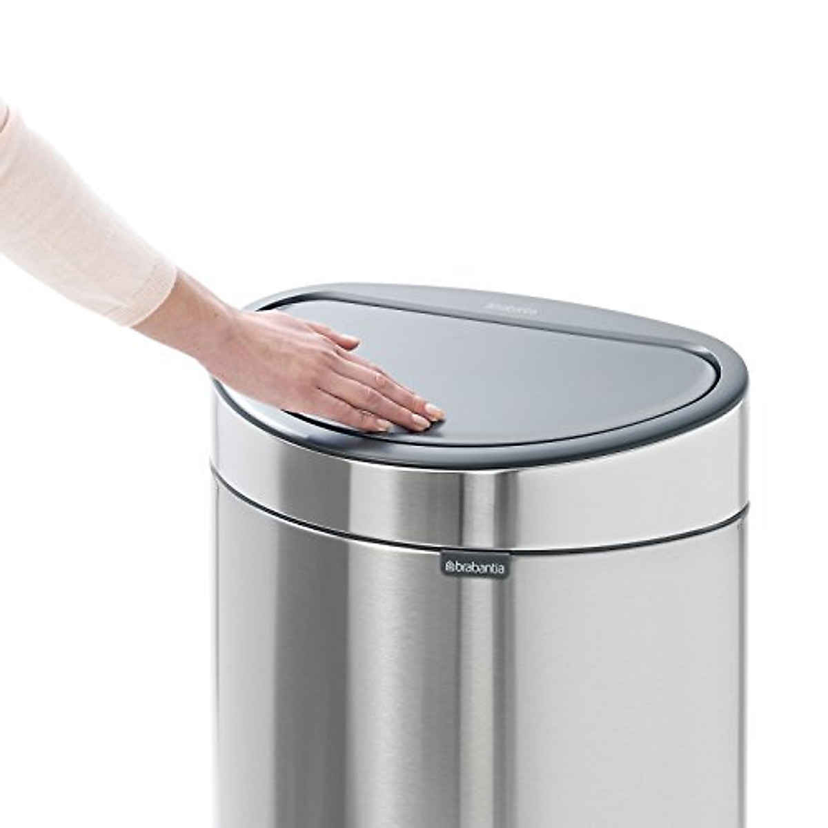 Brabantia 10.6 Gal Kitchen Touch Trash Can New (Brilliant Steel) Removable Lid, Soft-Touch Open, Garbage Can + Bags