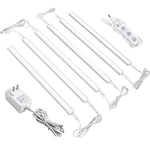 ASOKO Dimmable Led Under Cabinet Lighting for Kitchen - 6 Pcs 12 inches Linkable Led Counter Light Bars, Led Closet Light Daylight White 4500K,DC24V 1360Lumens,20W Led Shelf Lighting (UL Plug)