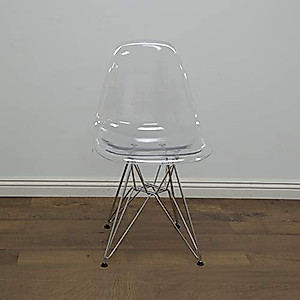Ergo Furnishings Mid-Century Eiffel Tower Transparent Side Dining Chair Chrome Base (Set of 2)
