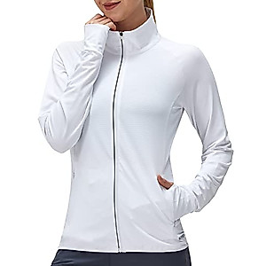 Women's UPF 50+ UV Sun Protection Clothing Long Sleeve Athletic Hiking Shirts Lightweight SPF Zip Up Outdoor Jacket (White,M)