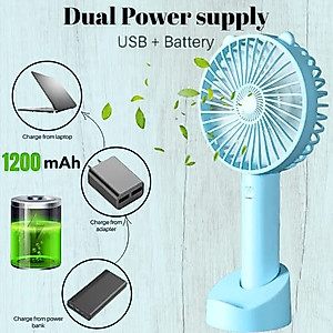 Mini handheld portable fan, 3 speeds, handheld fan, small portable fan, battery fan, usb fan portable rechargeable, lash fan, travel fan, phone fan, face fan(blue)