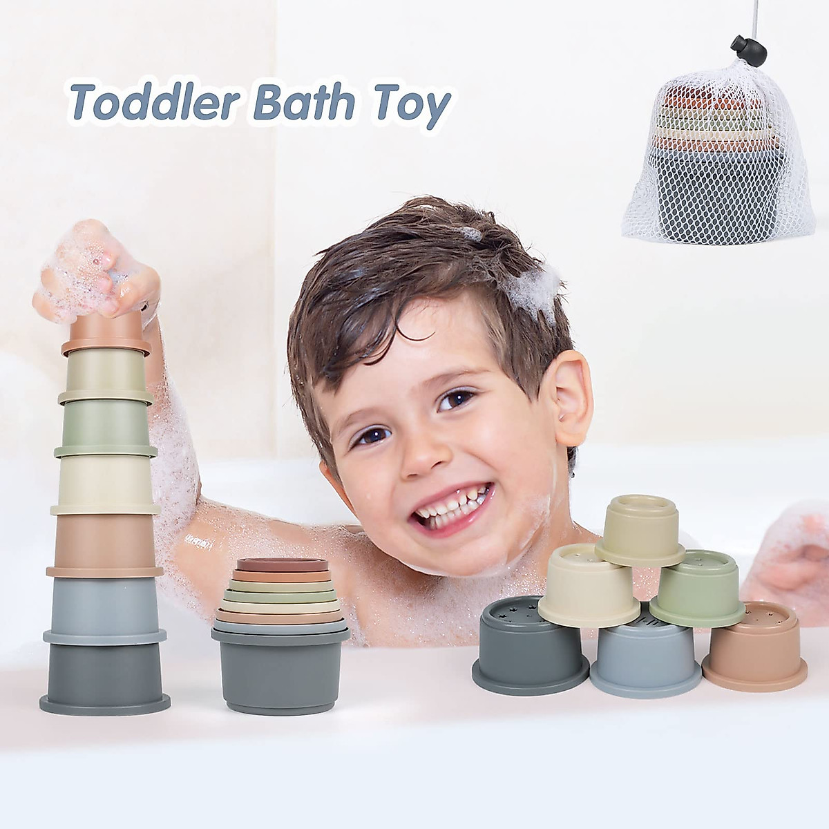 SKYWHALE Baby Soft Building Blocks 6 12 18 Months, 21pcs Toddler Stacking Sensory Learning Education Toys, Infant Rubber Silicone Teething Squeezing Block Gift for Boys Girls