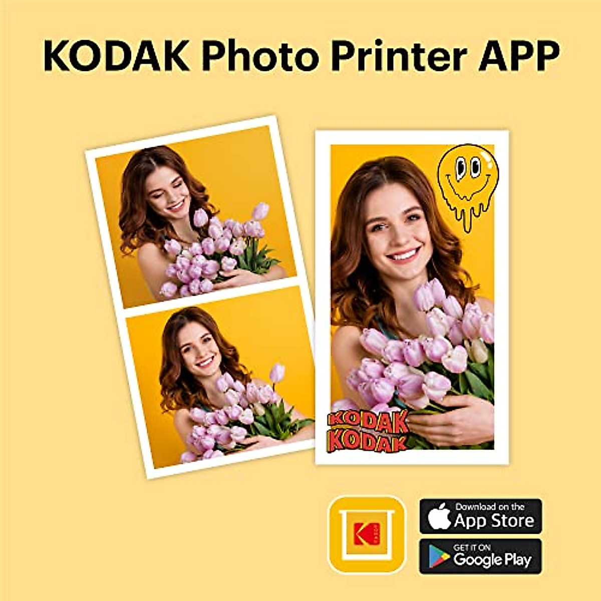 KODAK Mini 2 Retro 4PASS Portable Photo Printer (2.1x3.4 inches) + 68 Sheets Bundle, Yellow