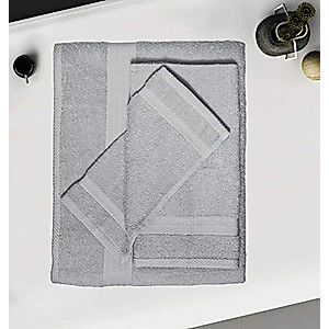 GLAMBURG Ultra Soft 8 Piece Towel Set - 100% Pure Ring Spun Cotton, Contains 2 Oversized Bath Towels 27x54, 2 Hand Towels 16x28, 4 Wash Cloths 13x13 - Ideal for Everyday use, Hotel & Spa - Light Grey