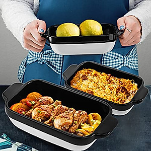DEAYOU Casserole Baking Dish, 3-Pack Bakeware Set, Ceramic Lasagna Pan, Rectangular Stoneware Baking Pan Set for Oven, Cooking, Cake Dinner, Daily Use, Black and White