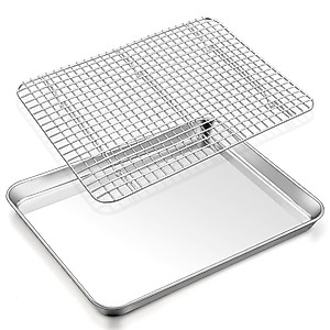TeamFar Baking Sheet with Rack, 17.6 x 13 x 1 Inch Stainless Steel Baking Tray Pan Cookie Sheet with Cooling Rack Set for Baking/Roasting/Cooling, Non-Toxic & Heavy Duty, Dishwasher Safe