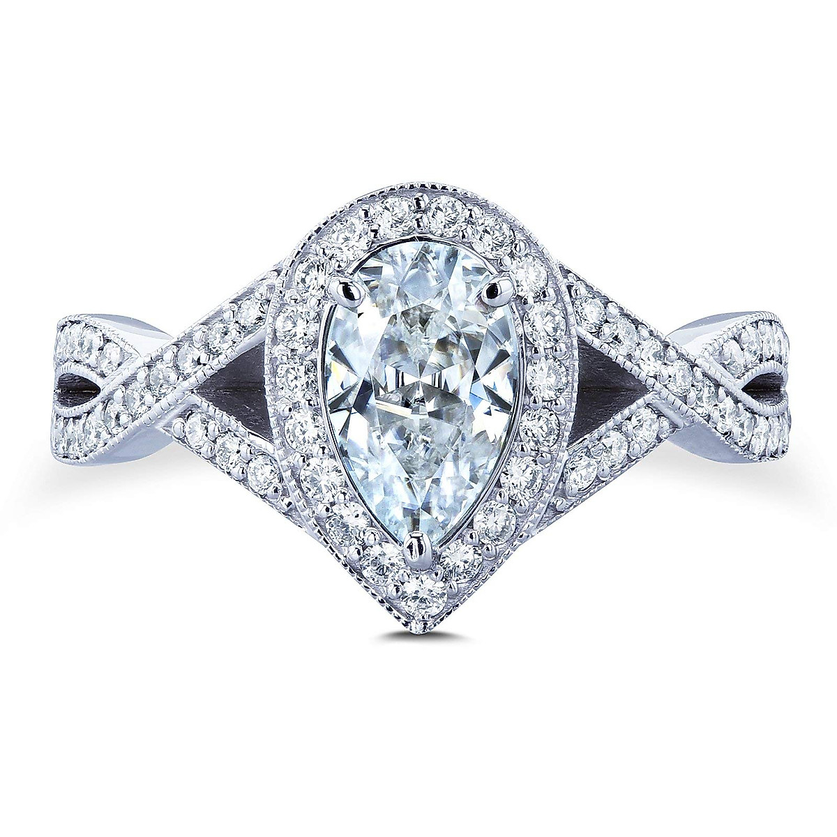 Kobelli Pear Moissanite Halo Crossover Engagement Ring 1 1/3 CTW 14k White Gold (DEF/VS, GH/I), 11