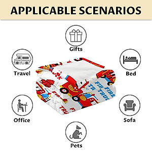 Fire Truck Blanket - Soft, Fuzzy & Warm - 40x50 Inches Small Throw Blankets for Couch, Sofa - White Cute Throw Gift for Girls, Boys