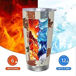 AYCZN Stripes Maple 20 OZ Tumbler Stainless Steel Travel Coffee Mug, Autumn Leaves Insulated Water Bottle with Lid and Straws Leakproof Thermal Cup