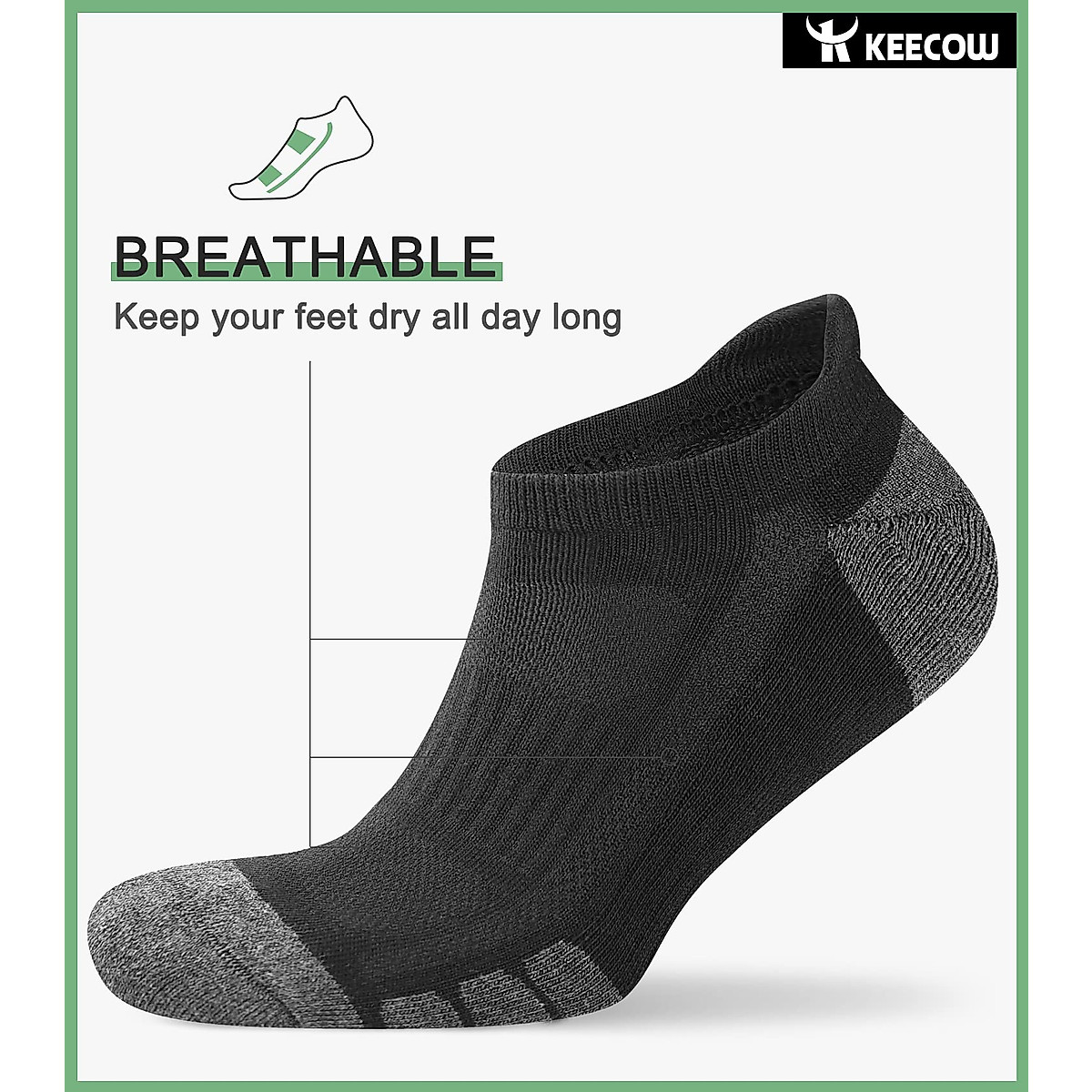 KEECOW Running Ankle Socks for Men 9-12 Black Athletic No Show Socks Men Women 6 Pairs - Cushioned, Breathable, Performance