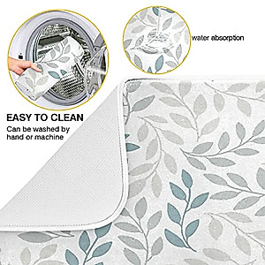 Grey and Blue Leaves branches Dish Drying Mat 16x18 for Kitchen Gray Leaves Botanical Spring Flowers Dishes Pad Dish Drainer Rack Mats Absorbent Fast Dry Kitchen Accessories
