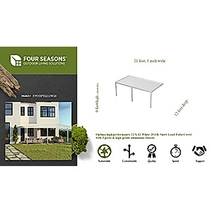 Four Seasons Outdoor Living Solutions Optima Series 22X12ft High-Grade Aluminum Attached Solid Outdoor Patio Cover Awning, 3 Posts, 20 Lb. Snow Load, White