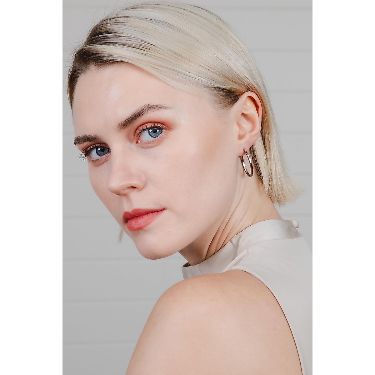 Black Flashed Sterling Silver 2mm Oval Square-Tube Hoop Earrings, 20mm