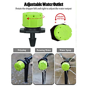 Kalolary 400Pcs Adjustable Irrigation Drippers Parts, 1/4 Inch Automatic Irrigation Anti-Clogging Emitters Micro Ffittings for 4mm/7mm Watering System Drippers Garden Supplies(Green)