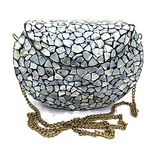 Women/Girls Bridal metal Sea shell clutch party sling bag Ethnic Indian Handmade mosaic metal bag