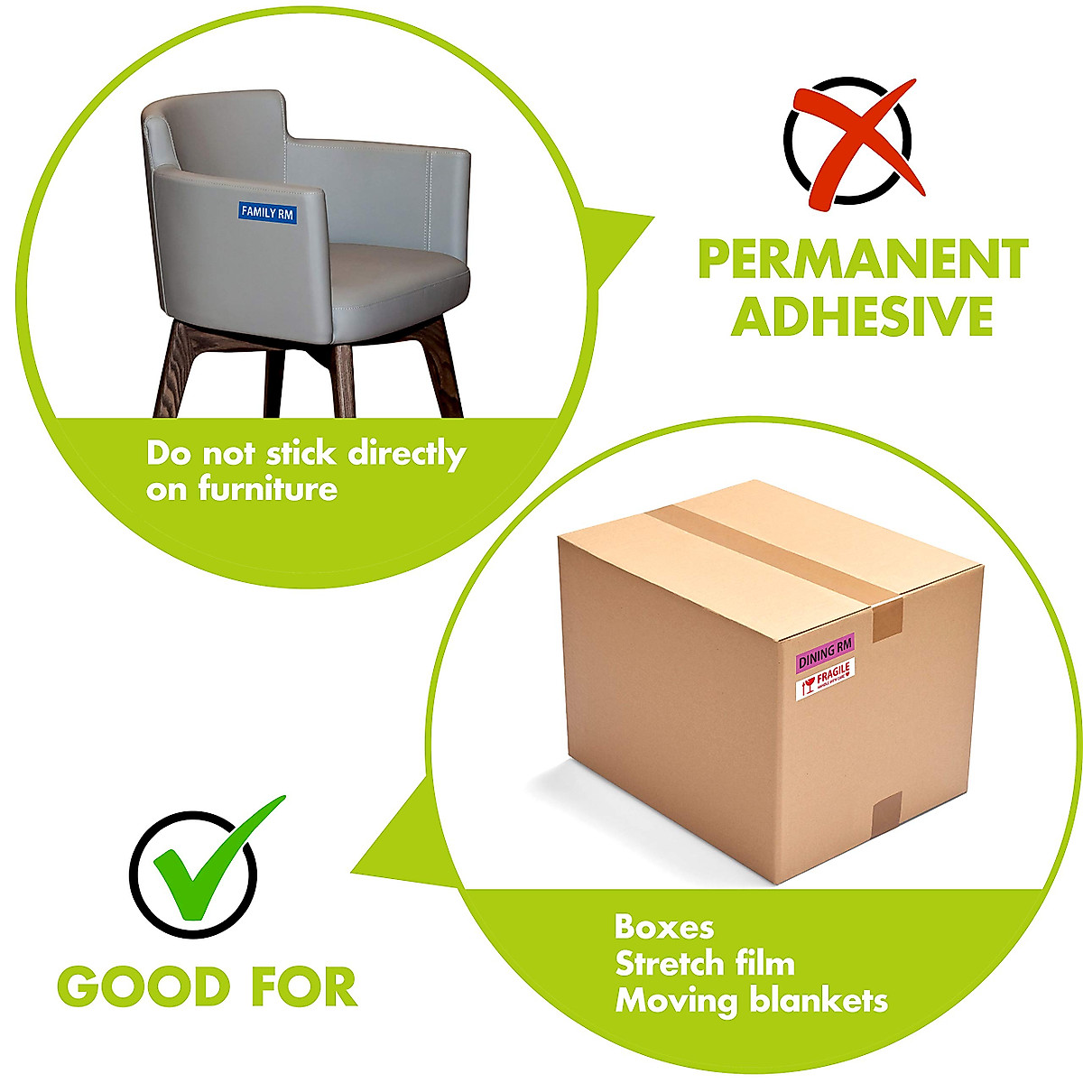 640 Pcs Removable Home Moving Labels 15 Pre-Printed Color-Coded Plus 1 Customizable Blank (Each Measures 4" x 1")