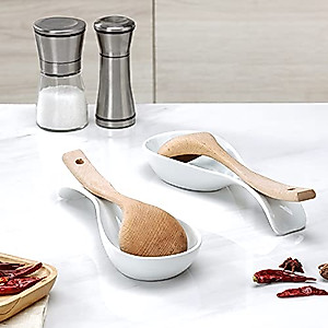Yedio Porcelain Spoon Rest for Cooking, 2 Piece White Spoon Holder for Kitchen Counter, 9.5 Inch Large Spoon Rest for Cooktop