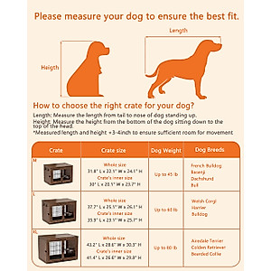 Piskyet Wooden Dog Crate Furniture with 360°Rotatable Removable Dog Bowls, Dog Crate End Table with Tray, Double Doors Dog Kennels for Dogs(XL:43.2" L*28.6" W*30.3" H, Rustic Style)