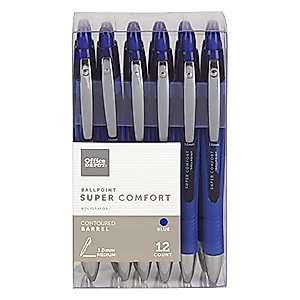 Office DepotSuper Comfort Grip Retractable Ballpoint Pen, 1.0 mm, Medium Point, Blue Barrel, Blue Ink, pk Of 12, OD37317