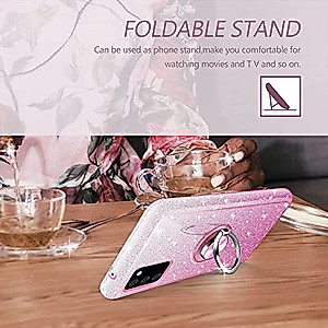 KSWOUS for Galaxy A03S Phone Case with Screen Protector [2 Pack], Glitter Sparkly Bling Pink Protective Cover with Kickstand for Women Girls Slim Shockproof Case for Samsung A03S Case (Pink)